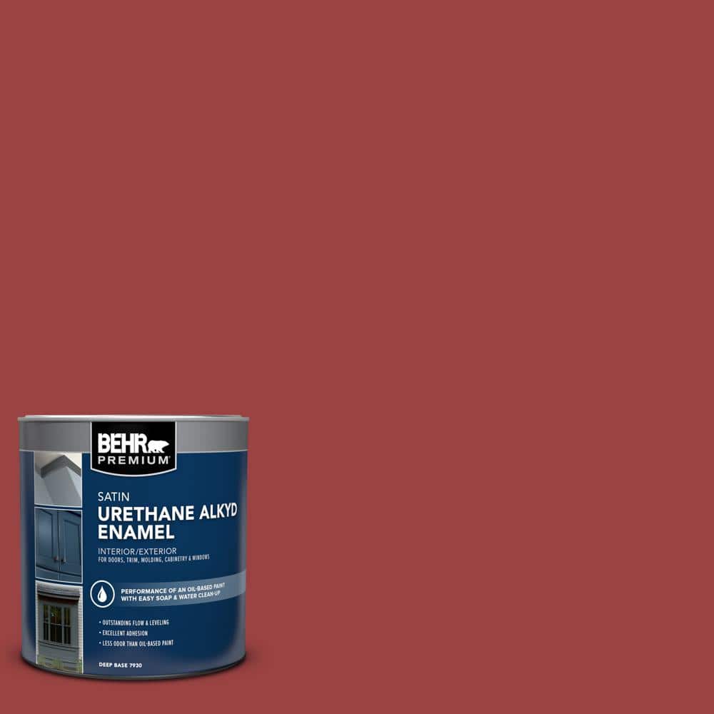 BEHR PREMIUM 1 qt. #MQ1-10 Red My Mind Urethane Alkyd Satin Enamel ...
