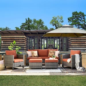 OVIOS New Vultros Gray 5-Piece Wicker Outdoor Patio Conversation ...