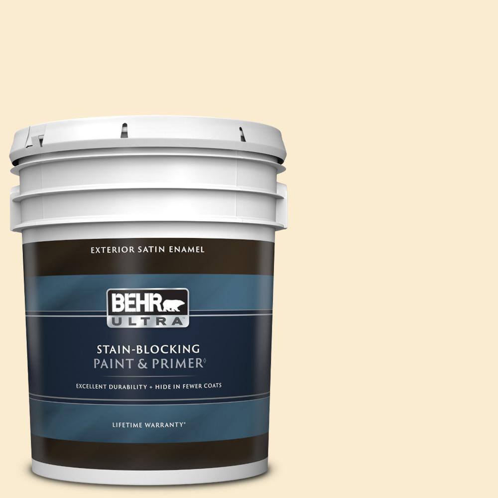 BEHR ULTRA 5 gal. #OR-W04 Nice Cream Satin Enamel Exterior Paint ...