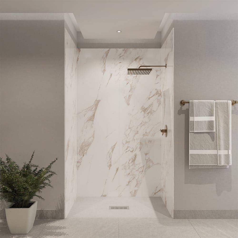 CASTICO Caramel 34 in. x 48 in. x 84 in. Solid Composite Stone Alcove ...