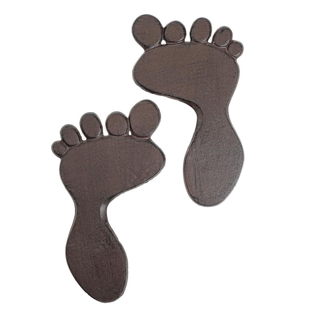 OGETFUUR 13 in. W x 1 in. H Cast Iron Footprint Garden Stepping Stones ...