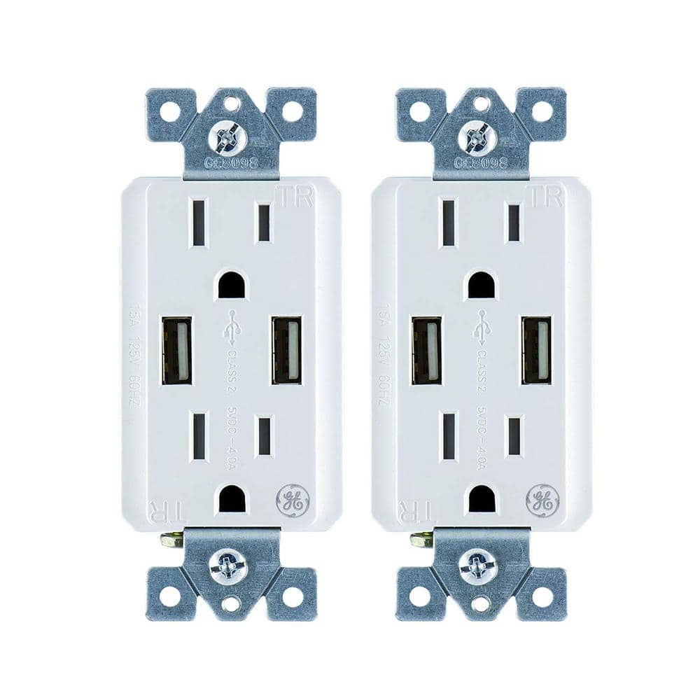 GE 4 Amp High Speed USB Charger Duplex Outlet 15 Amp Tamper Resistant ...