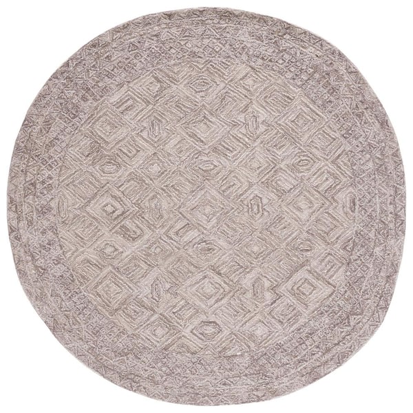 SAFAVIEH Textual Brown 6 ft. x 6 ft. Abstract Border Round Area Rug ...