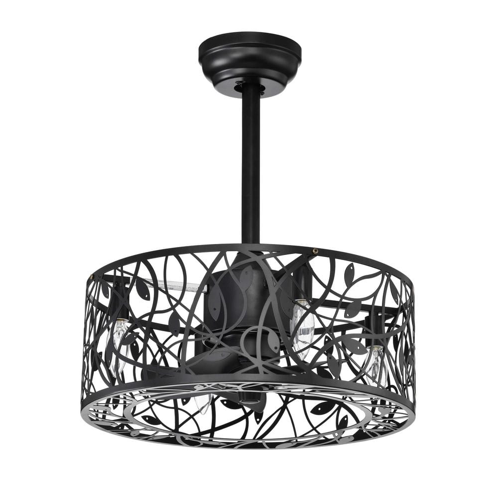 LINJO 18 in. 4-Light Smart Indoor Matte Black Cage Ceiling Fan with ...