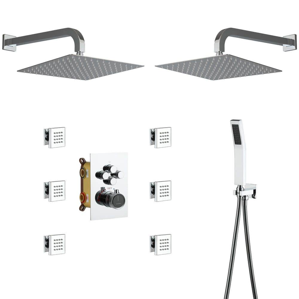 Boyel Living 1-Spray 12 in. Thermostatic Dual Shower Heads and Handheld ...