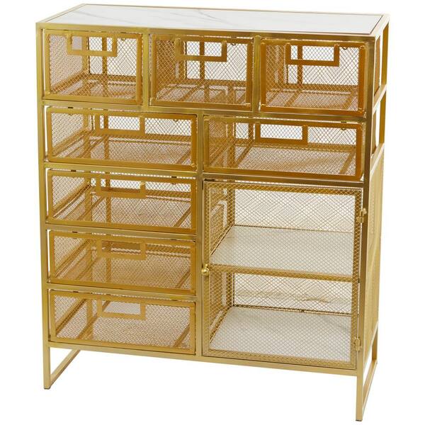 Litton Lane 32 in. x 28 in. x 13 in. Gold Contemporary Metal Storage ...