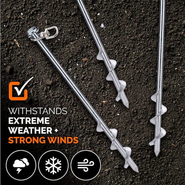 Steel Screw Ground Anchors (Set of 4) 12 in. Heavy Duty Metal Stakes ...