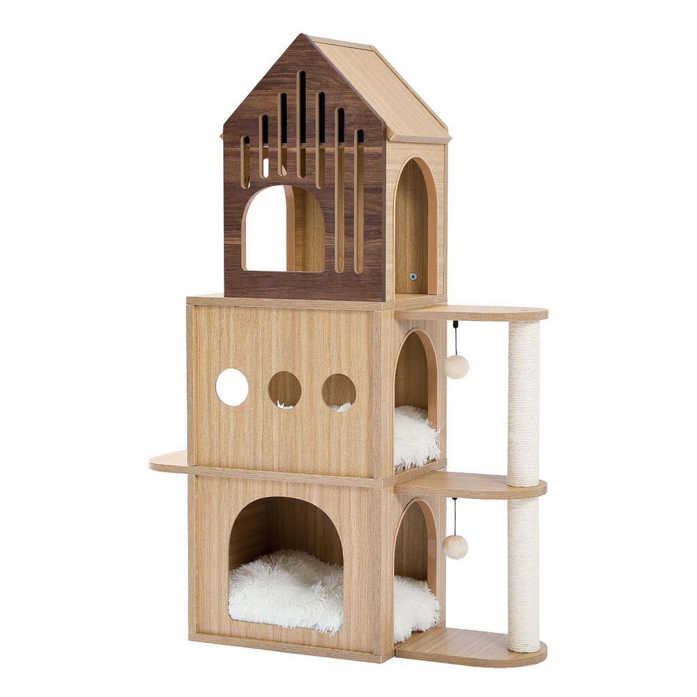 Foobrues Cool Luxury Wooden Castle Cat House with Scratching Posts PSL ...
