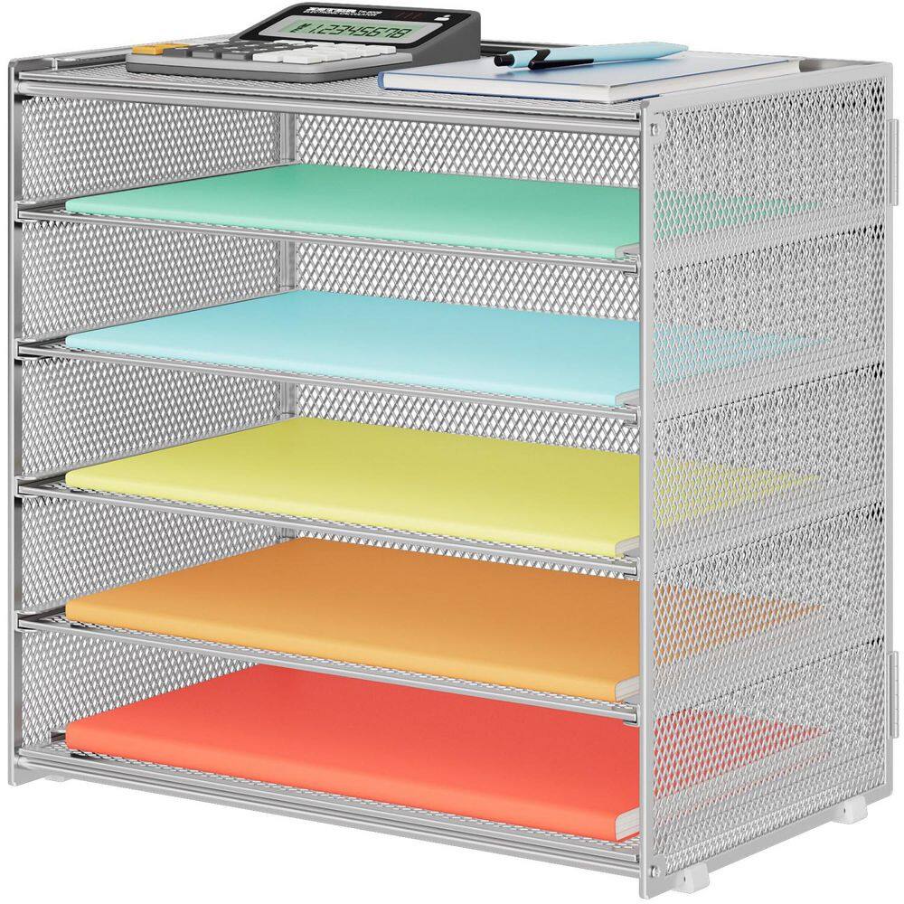 12.5 in x 13.25 in Silver Metal Paper Organizer Storage 6 Tier Letter ...