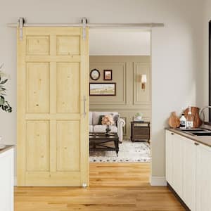 ARK DESIGN 32 in. x 80 in. 2-Panel Solid Pine Wood Unfished Sliding ...