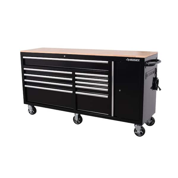 Husky Standard Duty 72 in. W x 20 in. D 10-Drawer Gloss Black Mobile ...