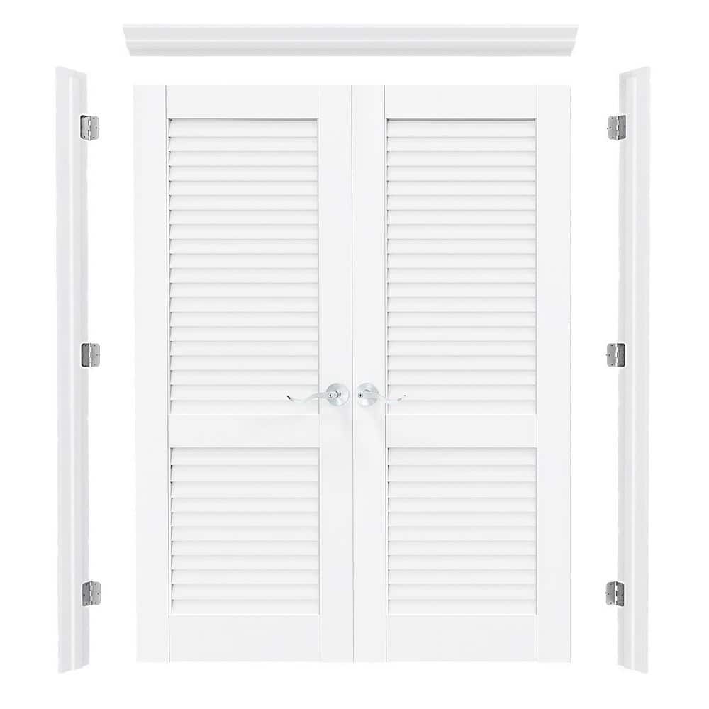 TENONER 64in x 80in All-Louver Panel Universal White Wood Double ...