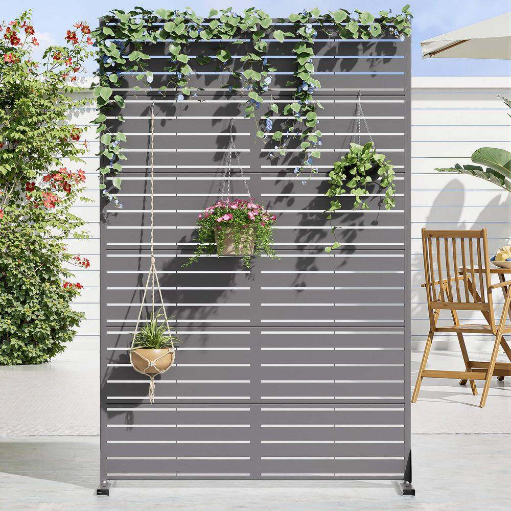 Dovelina 47 in. x 72 in. Grey Textured Metal Garden Screens Outdoor ...