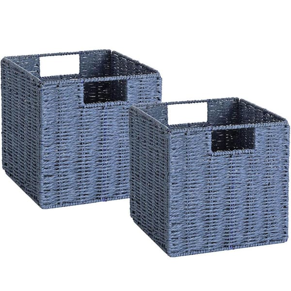 Blue 9 in. x 9 in. Wicker Decorative Basket Set of 2 YAGNXB - The Home ...