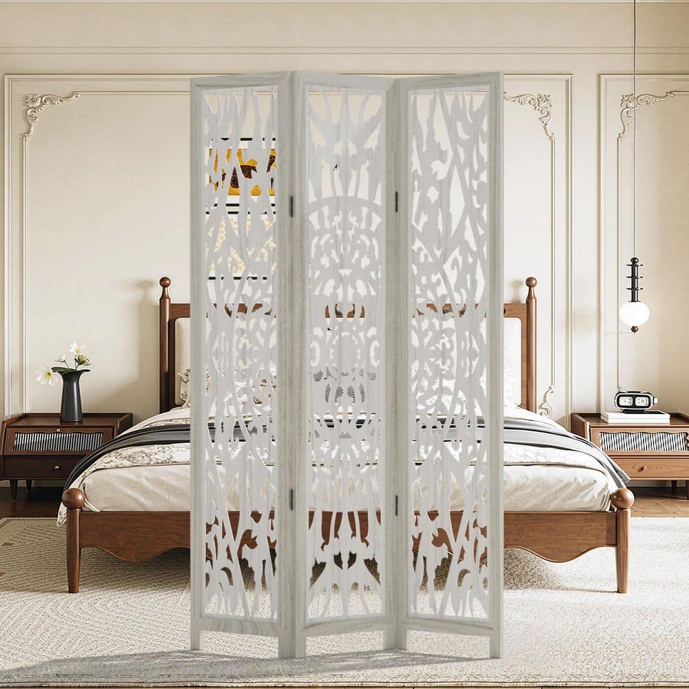 67 in. Wood 3-Panel Portable Room Divider Panels Freestanding Folding ...