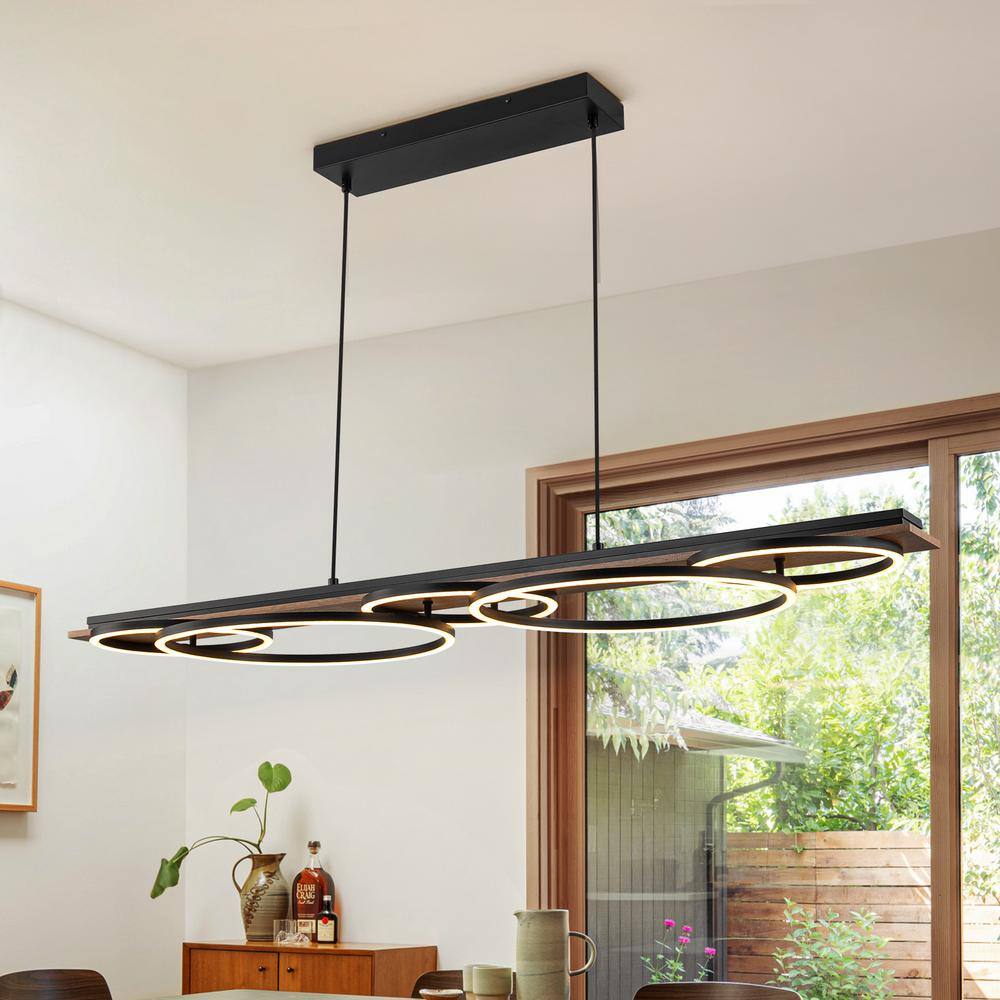 EDISLIVE Iris 48.4 in. 5-Light Dimmable Integrated LED Linear Wood ...