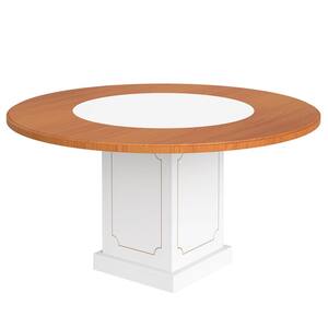 BYBLIGHT Roesler Farmhouse Walnut Wood 47 in. W Pedestal Round Dining ...