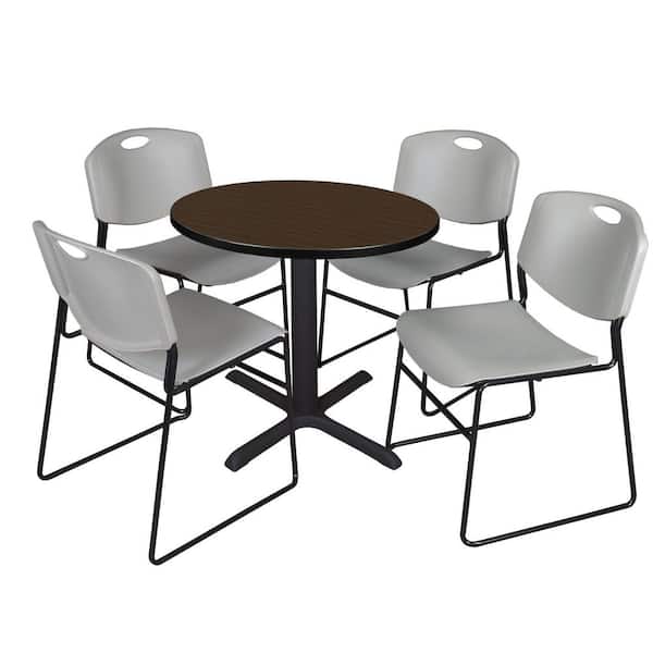 Regency Cain 30 in. Neo Walnut Round Breakroom Table Desk and 4 Zeng ...