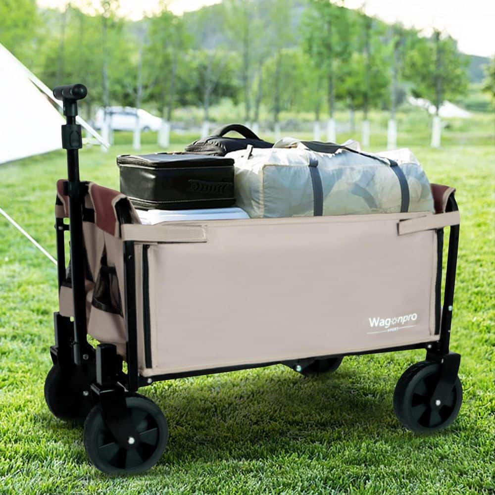 Beige/Brown 2 cu. ft. Fabric All-in-1 Convertible Folding Camping Garden Cart Heavy-Duty Wagon ...