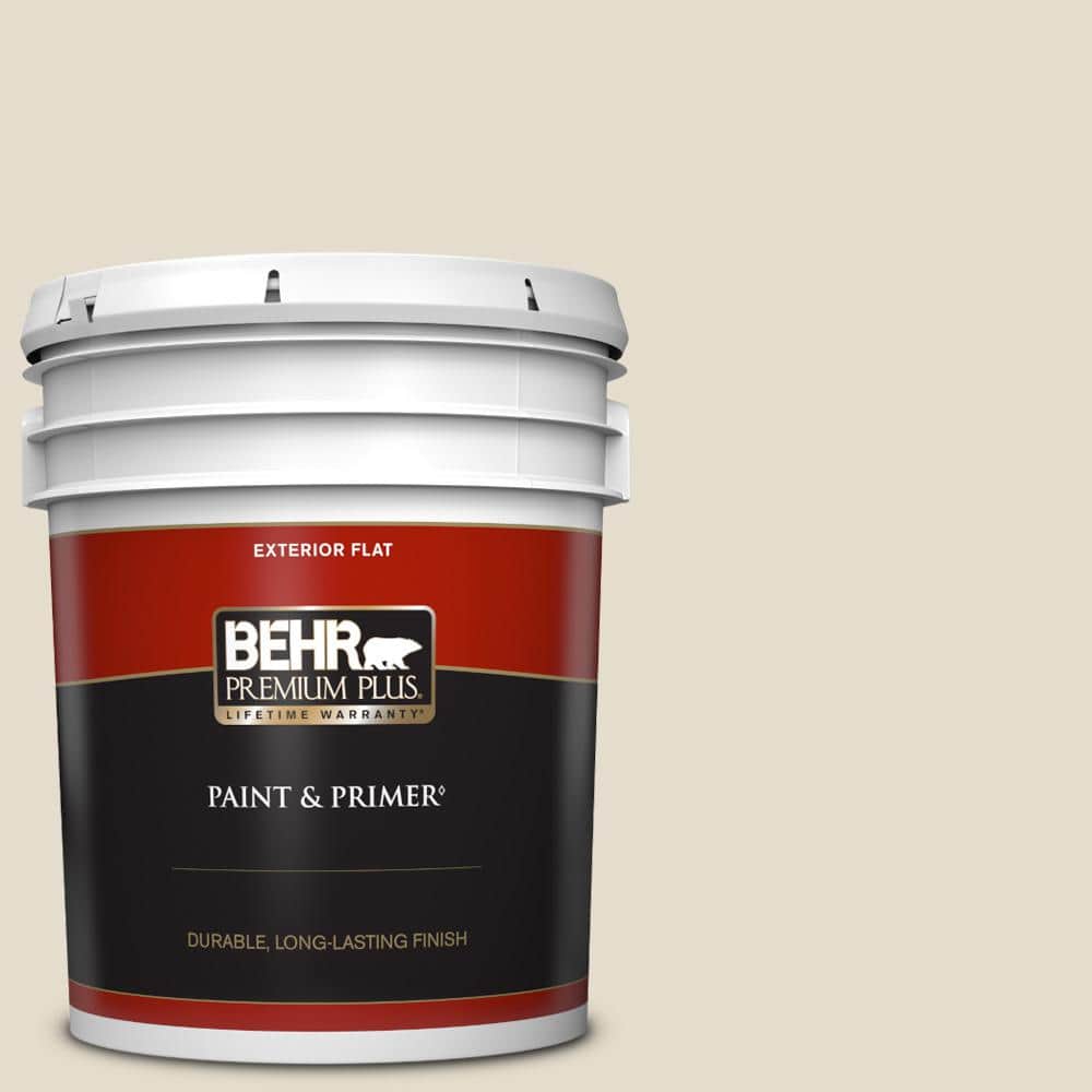 BEHR PREMIUM PLUS 5 gal. #MQ3-40 Varnished Ivory Flat Exterior Paint ...