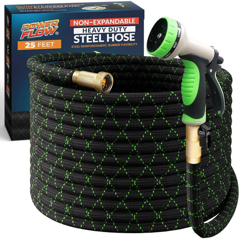 Wildaven 5/8 in. Dia x 25 ft. Non-Expandable Garden Water Hose, Green ...