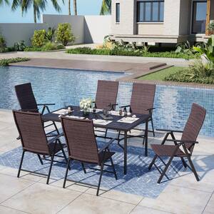 PHI VILLA 7-Piece Outdoor Patio Metal Round Dining Set with Padded ...