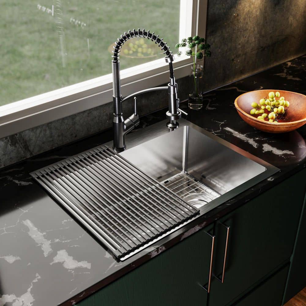 Karran 28-in. Drop-In Single Bowl 16 Gauge Stainless Steel Kitchen Sink ...
