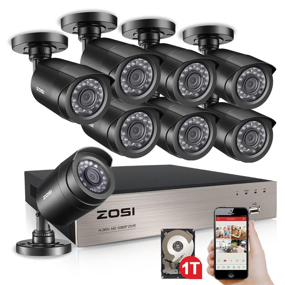 ZOSI 8-Channel 1080p 1TB DVR Surveillance with Bullet Security Cameras ...