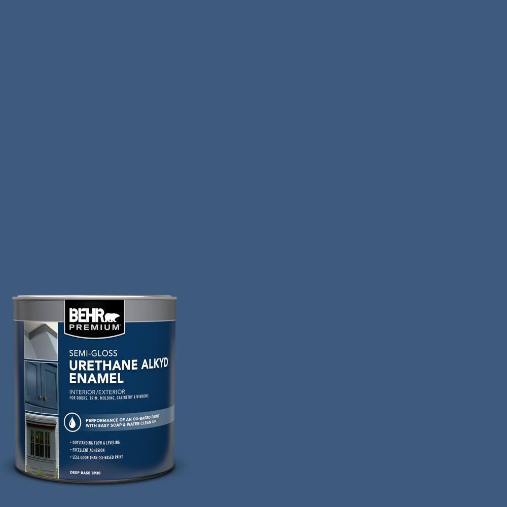 BEHR PREMIUM 1 qt. #M520-7 Admiral Blue Semi-Gloss Enamel Urethane ...