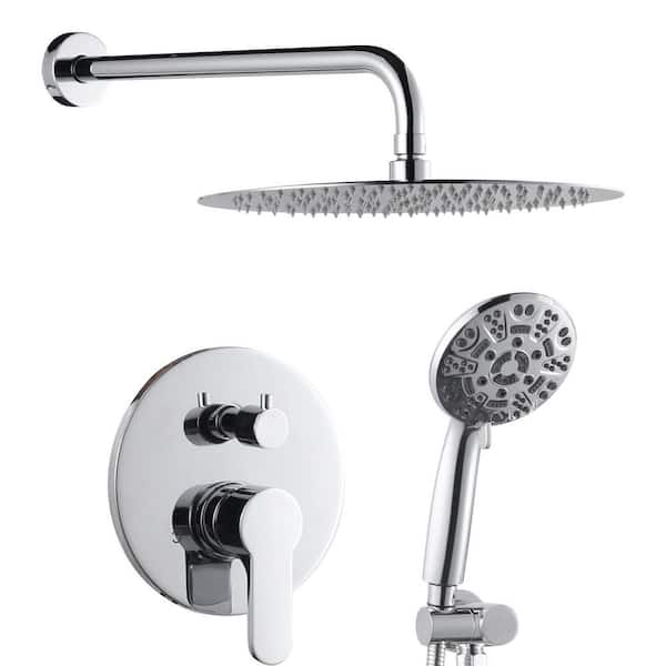 WOWOW Wall Mount Single Handle 2-Spray Shower Faucet 1.8 GPM with 12 in ...