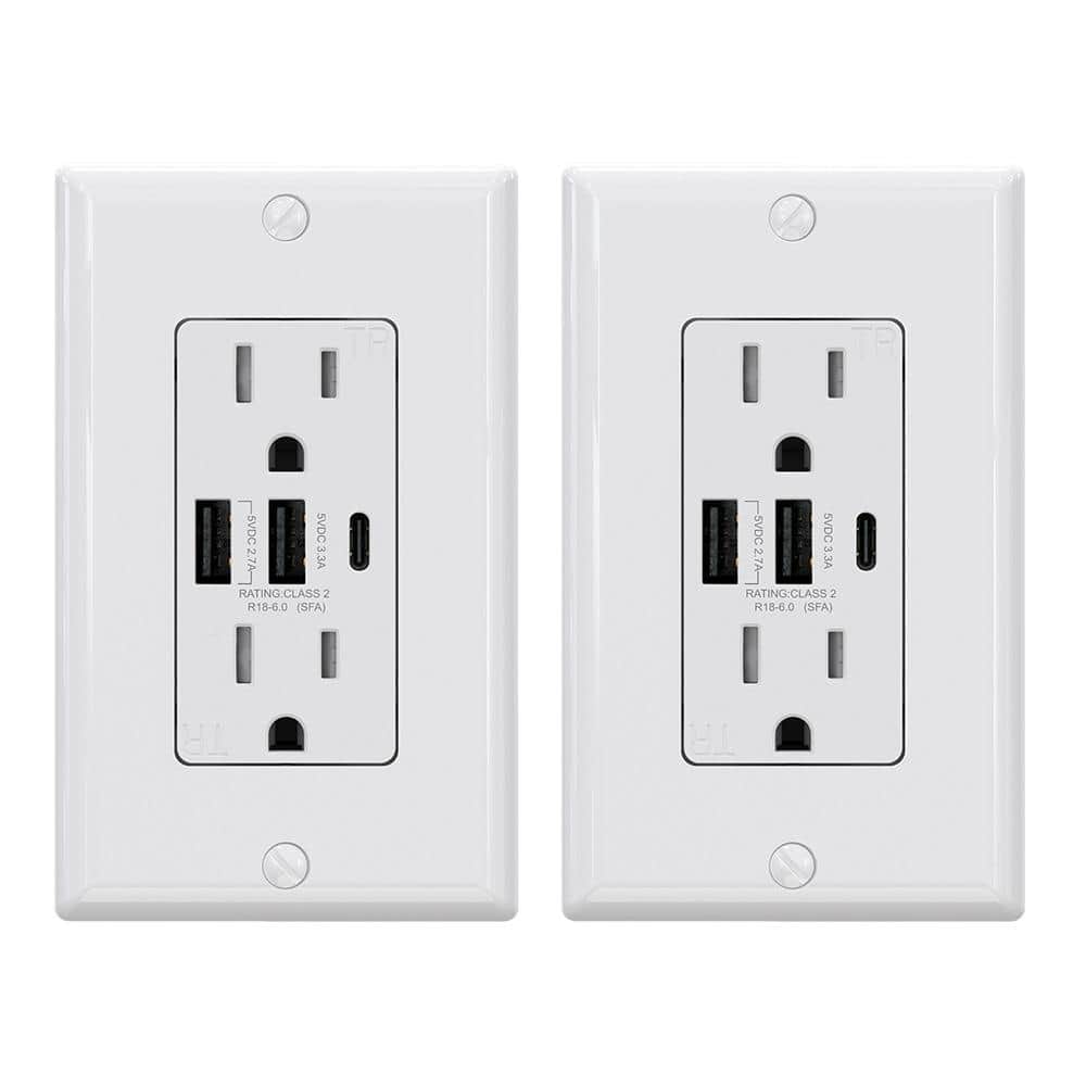 ELEGRP 30-Watt 15 Amp 3-Port Type C and Dual Type A USB Duplex USB Wall ...