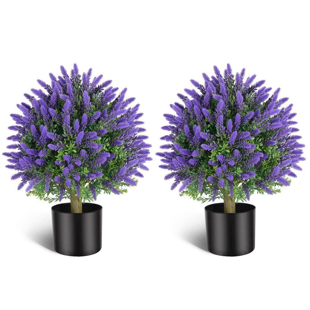 Vitalismo 1.8 ft. Artificial Lavender Trees in Black Pots, 21.6 in ...