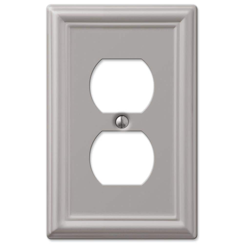 AMERELLE Ascher 1-Gang Brushed Nickel Duplex Outlet Stamped Steel Wall ...