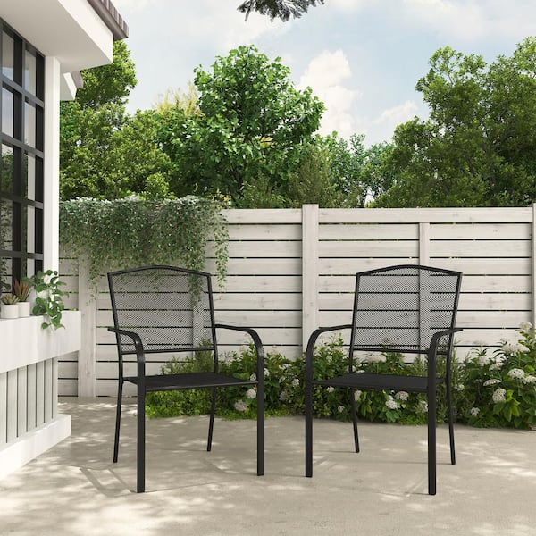 Mondawe Black Steel Mesh Outdoor Dining Chair for Deck Lawn Mondawe Black Steel Mesh Outdoor Dining Chair for Deck Lawn