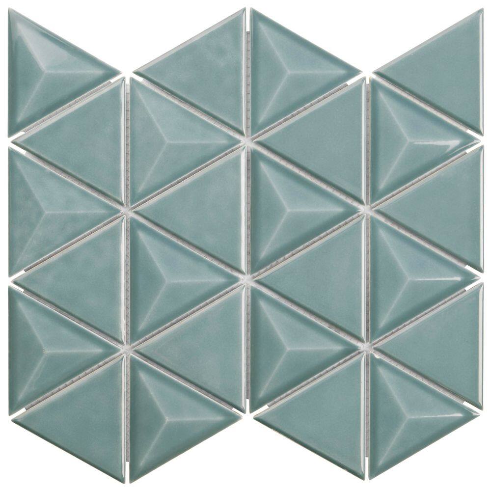 Ivy Hill Tile Medley Triangle Marine Blue 4 in. x 0.39 in. Glossy ...