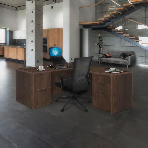 Regency Legacy 71 in x 70 in. Neo Walnut L Desk with Double Full ...