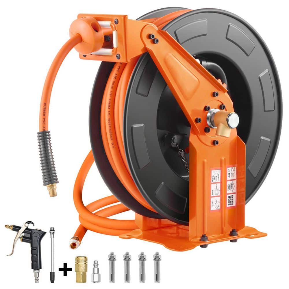 SKYSHALO Retractable Air Hose Reel with Double Arms, 3/8 in. x 65 ft. Hybrid Air Hose Max 300PSI ...