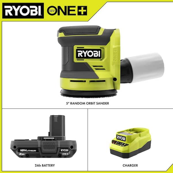 RYOBI ONE+ 18V Cordless 5 in. Random Orbit Sander with 2.0 Ah Battery ...