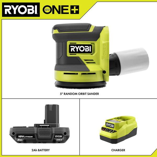RYOBI ONE+ 18V Cordless 5 in. Random Orbit Sander with 2.0 Ah Battery ...