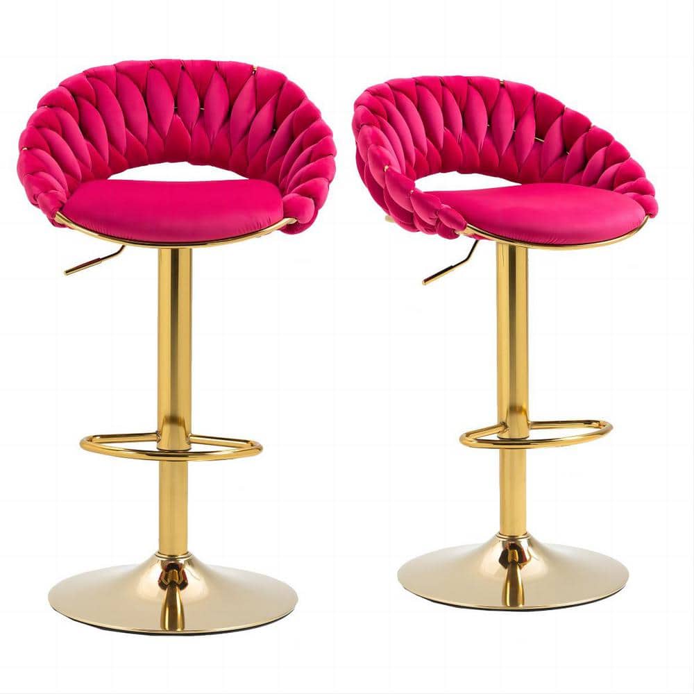 HOMEFUN 31.5 in. Modern Rose Red Velvet Low Back Metal Frame Swivel ...