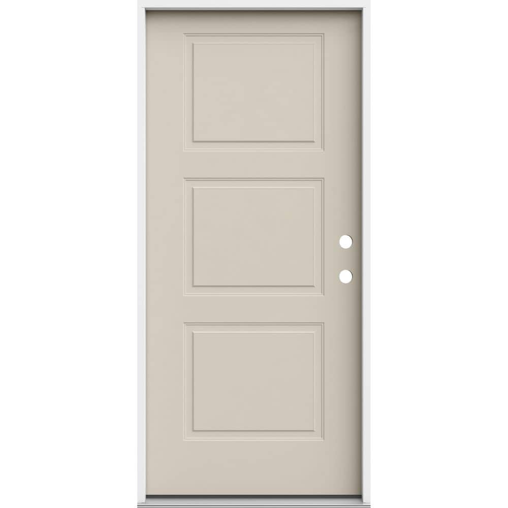 36 in. x 80 in. 3 Panel Equal Left-Hand/Inswing Primed Steel Prehung ...