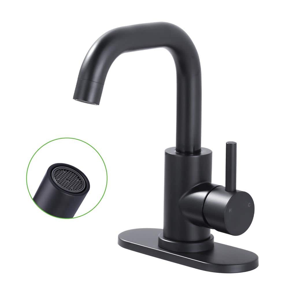 WOWOW Single Handle Bar Faucet with 360° Spout Swivel in Matte Black ...