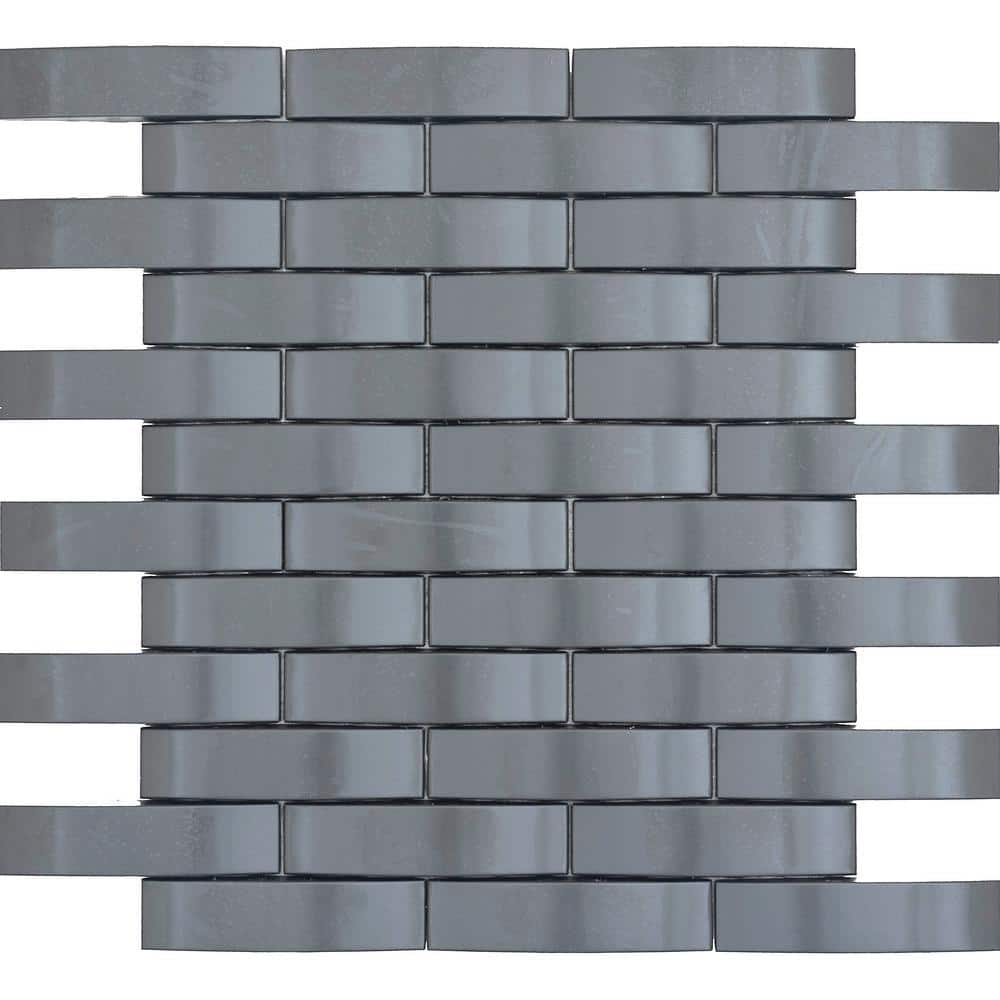 EMSER TILE Gleam Graphite 12 in. x 12 in. Metal Products Mesh-Mounted ...
