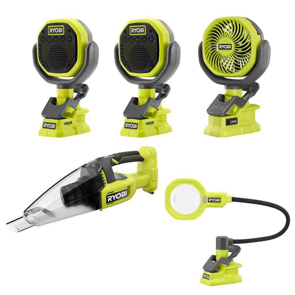 RYOBI ONE+ 18V Cordless 5-Tool Combo Kit with (2) Speakers, Fan, LED ...