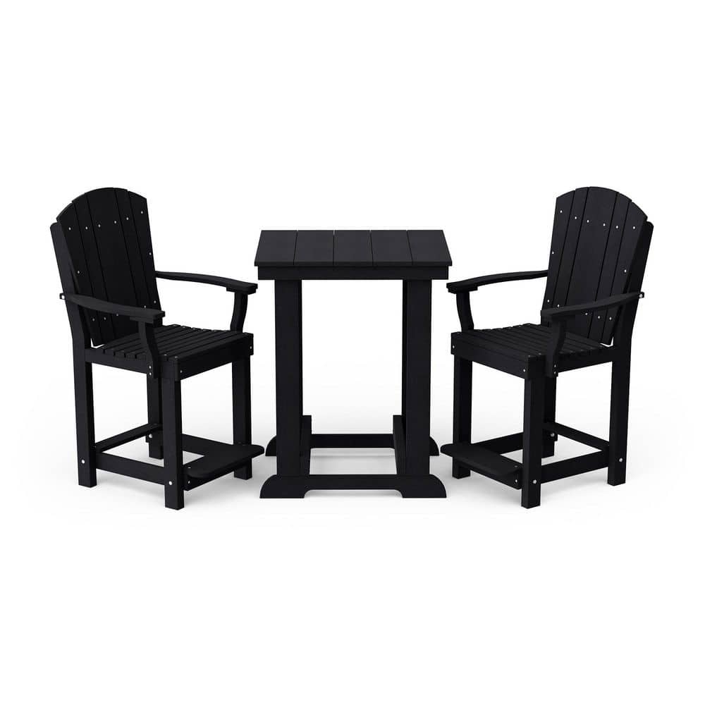 Wildridge Heritage 3-Piece Black HDPE Plastic Outdoor Patio Counter Set ...