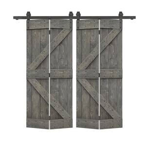 CALHOME 40 in. x 84 in. K Series Solid Core Weather Gray Stained DIY Wood Double Bi-Fold Barn ...