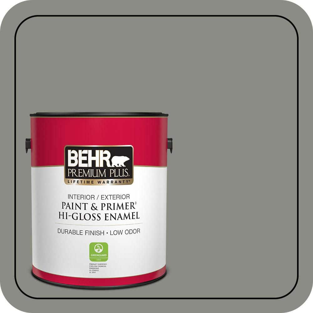 BEHR PREMIUM PLUS 1 gal. #N380-5 Naturalist Gray Hi-Gloss Enamel ...