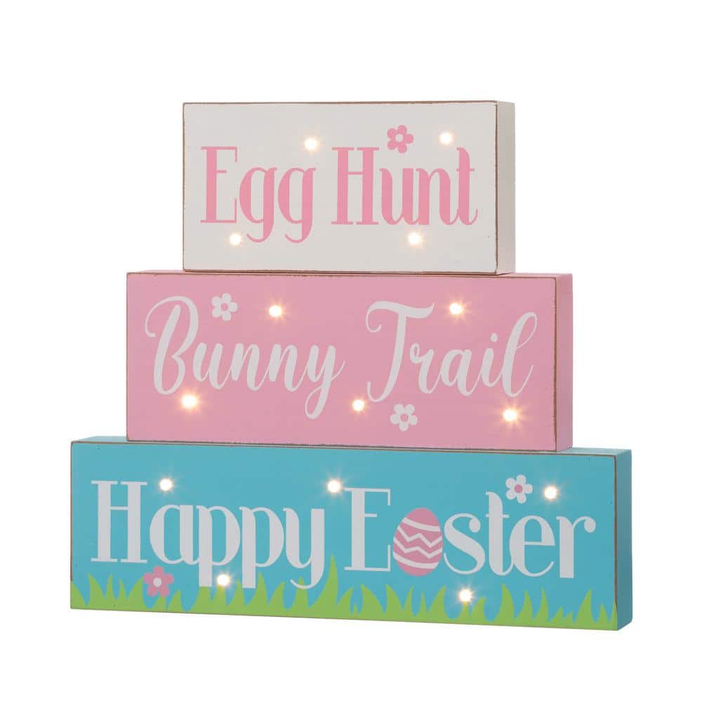 Glitzhome 10.5 in. H Wooden/Metal Easter LED Lighted Block Word Sign ...
