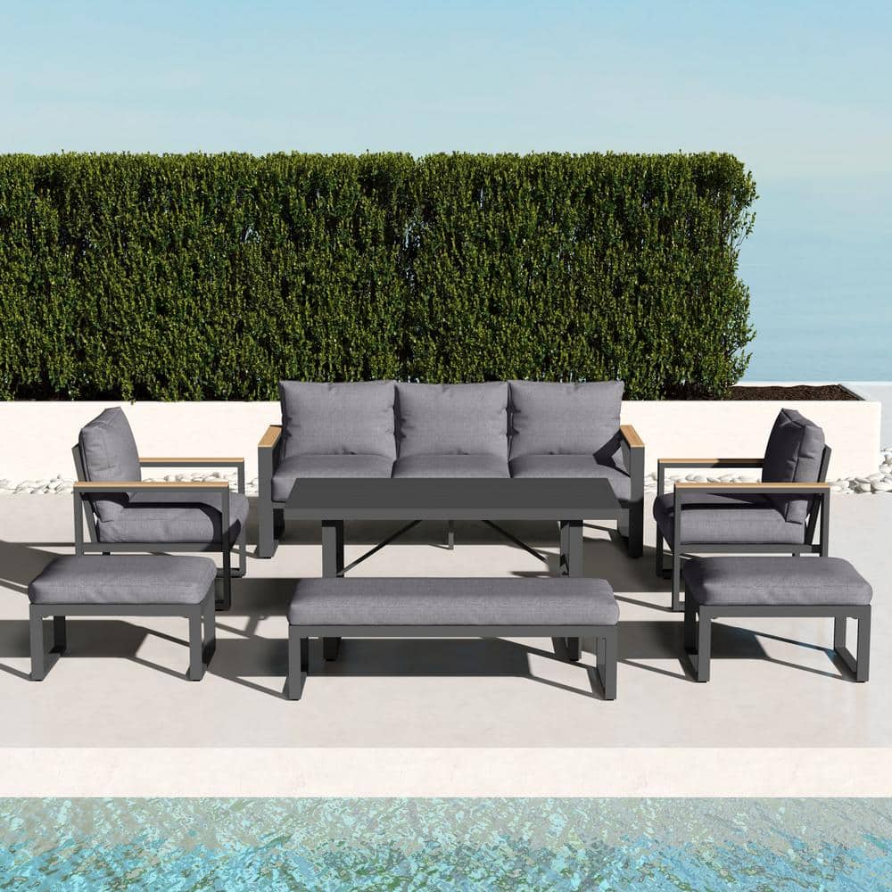 SUNVIVI 7-Piece Aluminum Outdoor Patio Conversation Seating Set with ...
