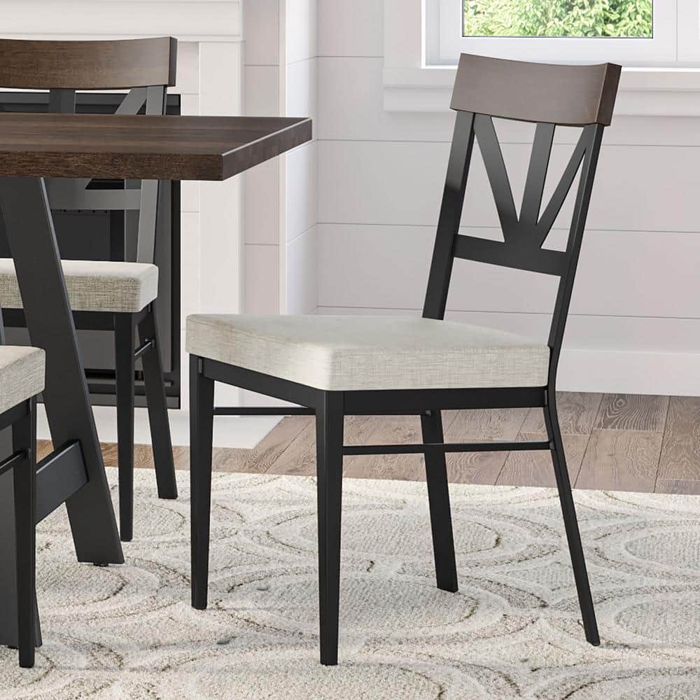 Amisco Clark Light Beige Pvc Brown Wood Black Metal Upholstered